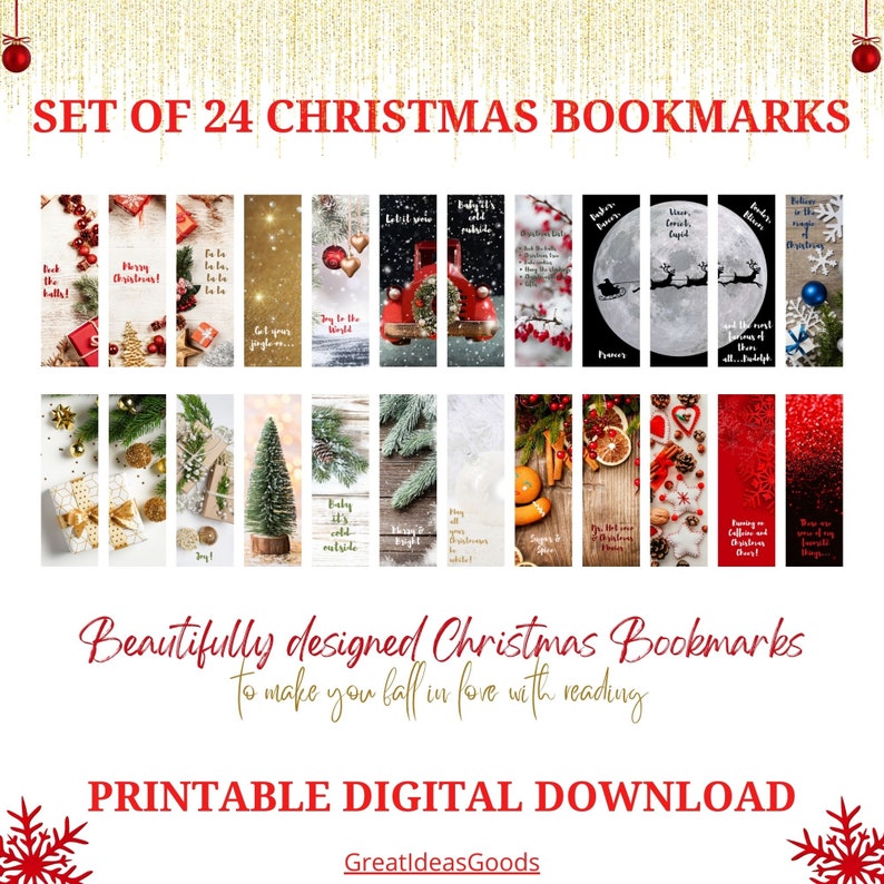Printable Christmas Bookmarks, Winter Season Bookmarks, Instant ...