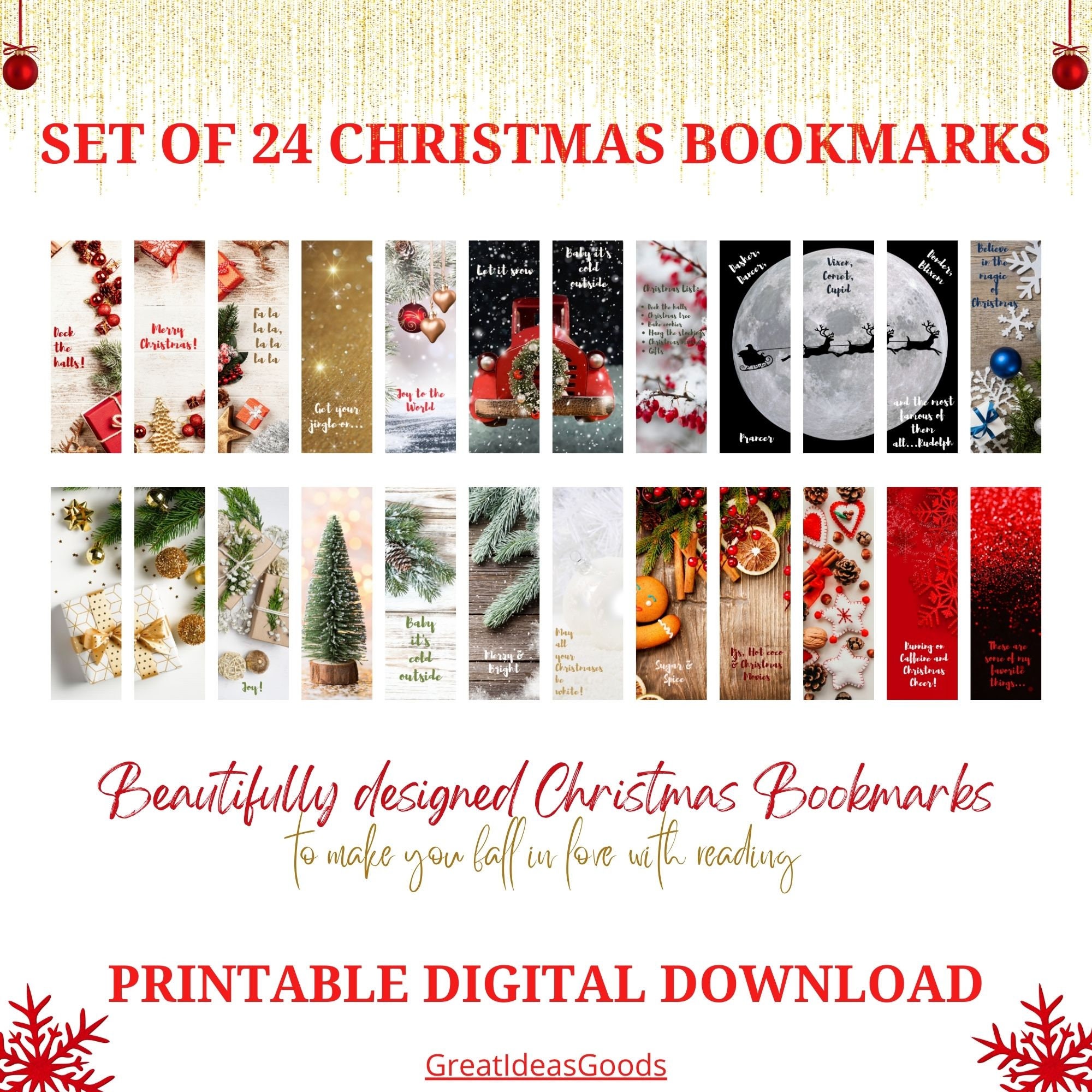 Printable Christmas Bookmarks, Winter Season Bookmarks, Instant ...
