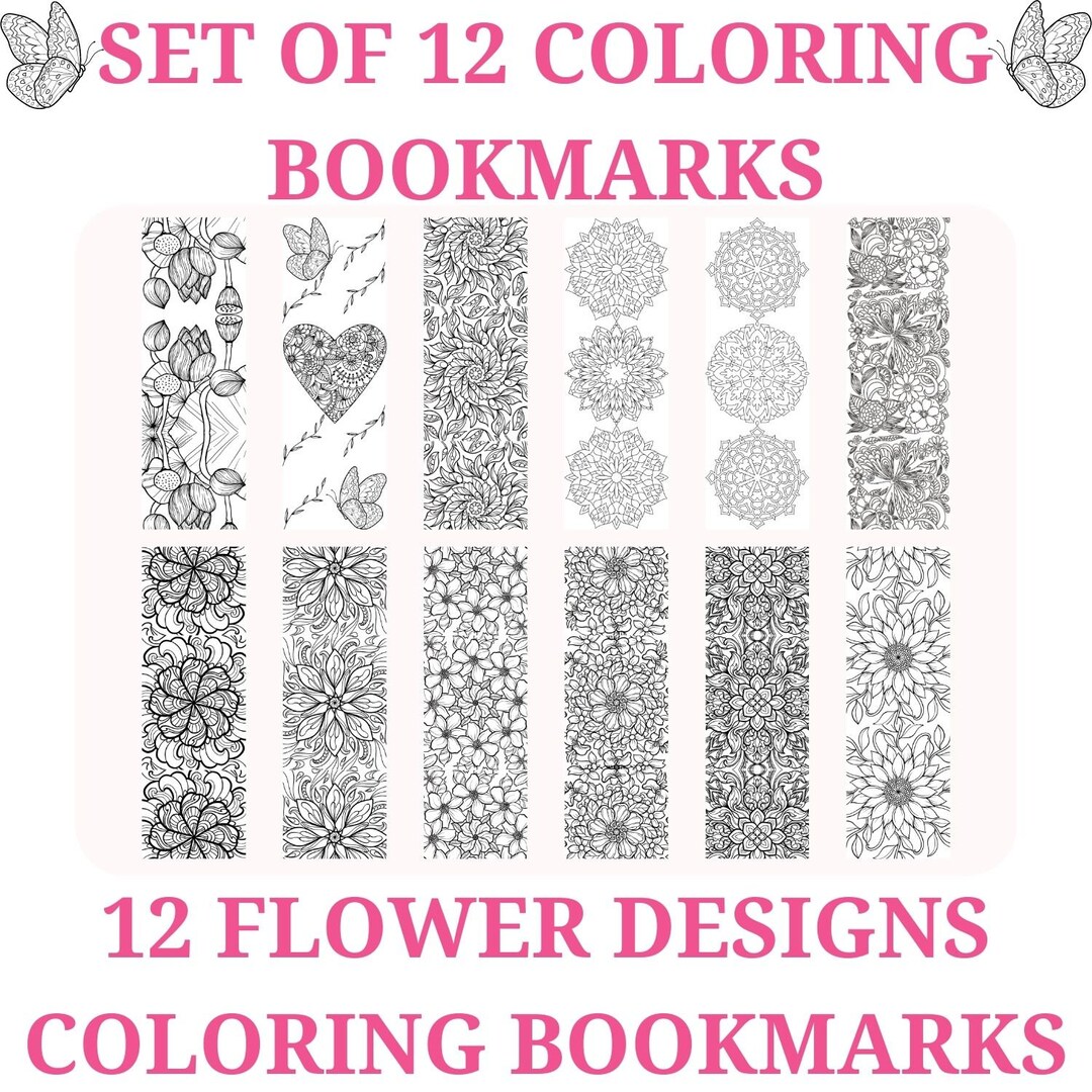 Printable Coloring Bookmarks, Flower Bookmarks, Instant Download Set of ...