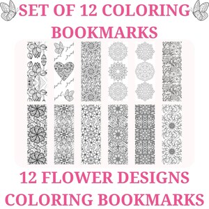 Printable Coloring Bookmarks, Flower Bookmarks, Instant Download Set of ...