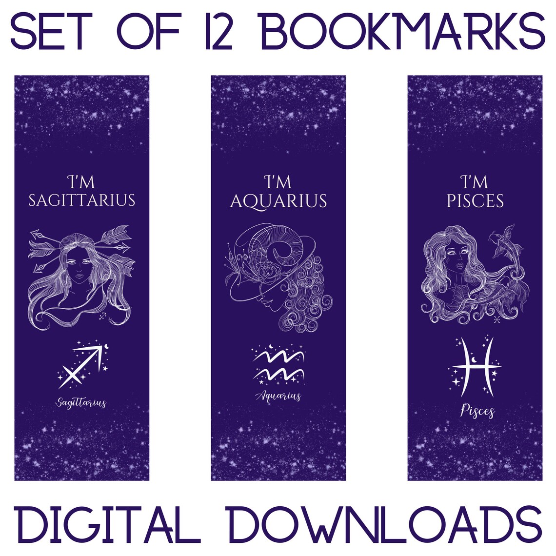Printable Zodiac Bookmarks, Horoscope Bookmarks, Instant Download of 12 ...