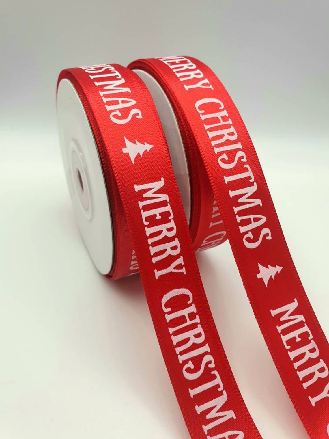 Merry Christmas Ribbon 18mm Red Ribbon Satin Ribbon - Etsy UK