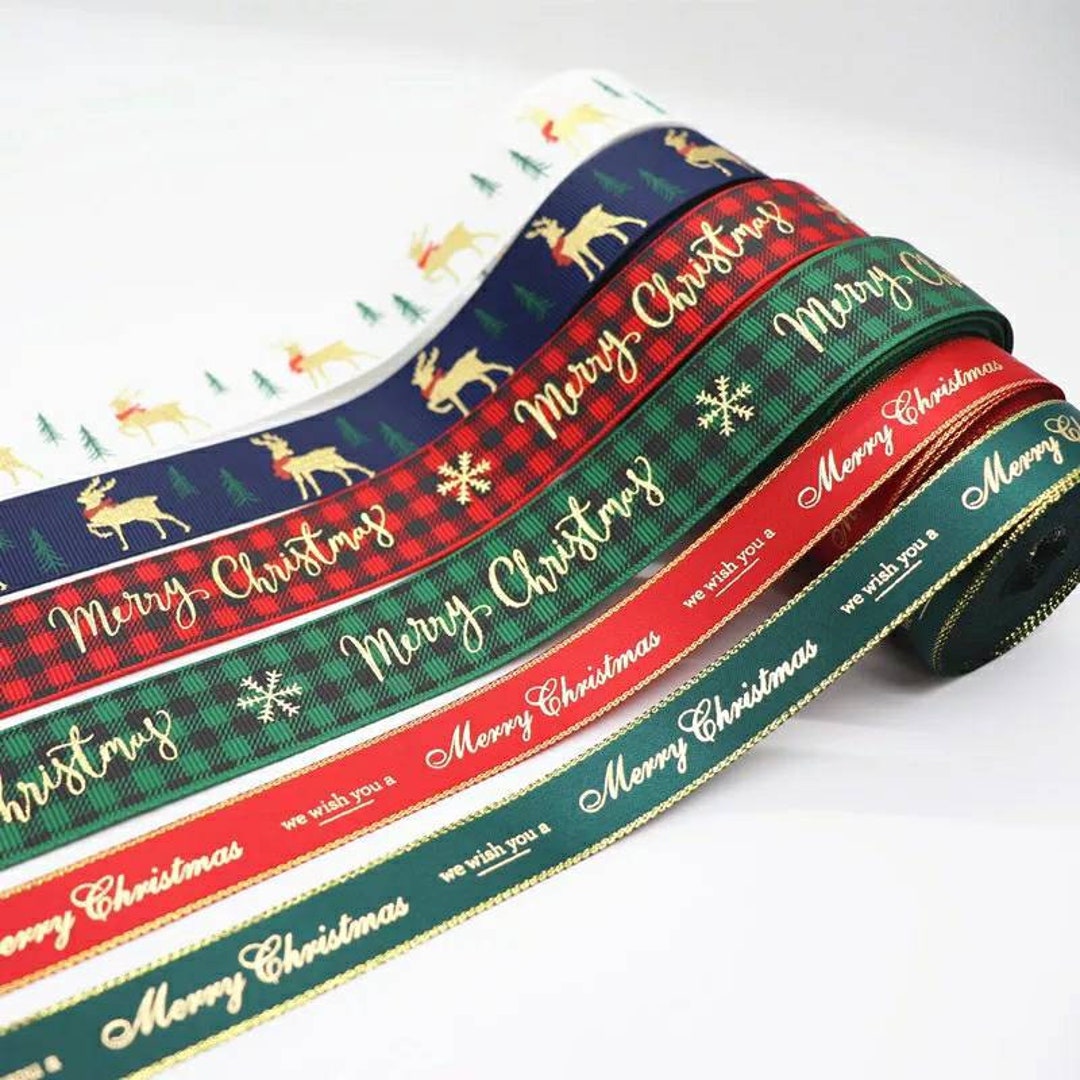 Christmas Ribbon Selection 25mm Reindeer Ribbon Red Ribbon Satin Ribbon ...