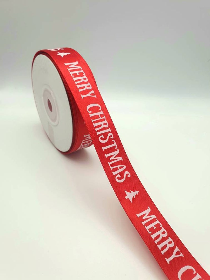 Merry Christmas Ribbon 18mm Red Ribbon Satin Ribbon - Etsy UK