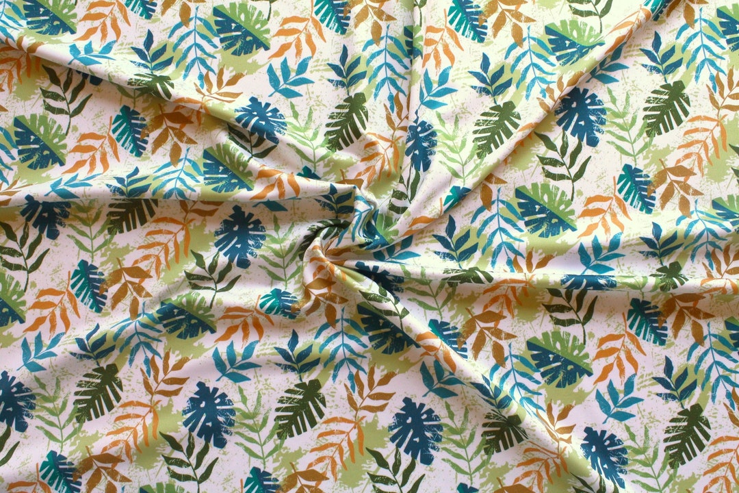 Leaves Tropical Swimsuit Fabric, Polyester Spandex 4 Way Stretch Fabric ...