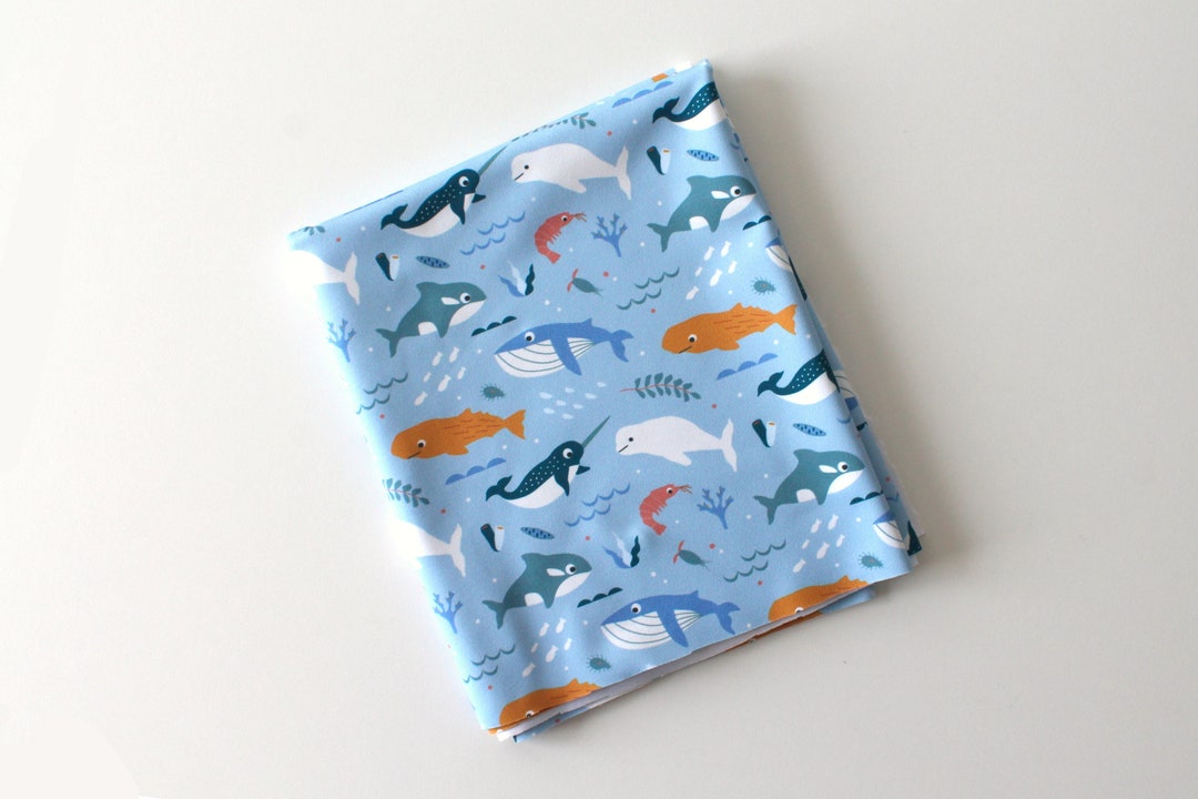 1/2 Yd Scrap of Whales Swimsuit Fabric for Kids, Cetacean Print Spandex ...