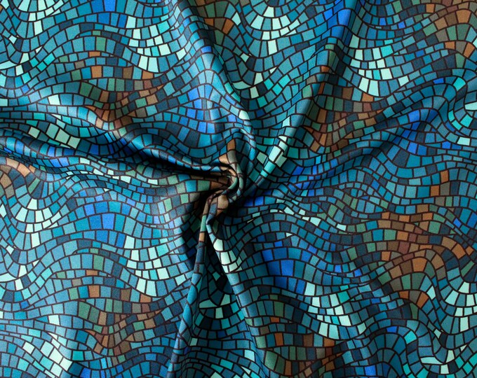 Swimming Pool Mosaic Swimwear Fabric, Geometric 4 Way Stretch Fabric ...