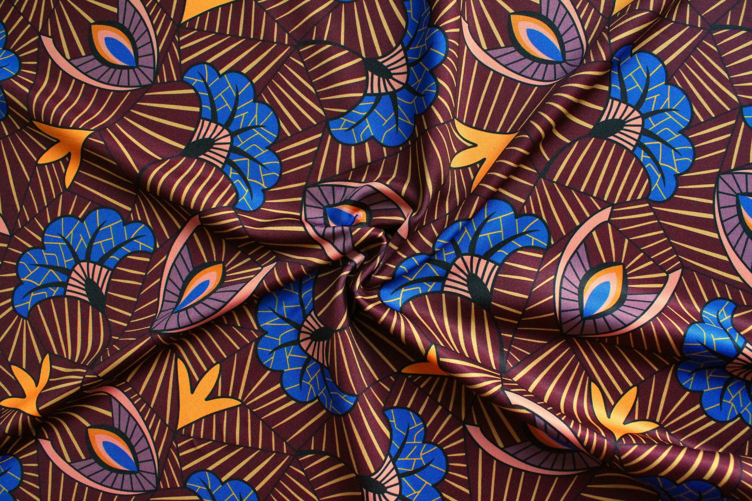 Maroon African Print Swimwear Fabric by the Meter, Ethnic Spandex ...