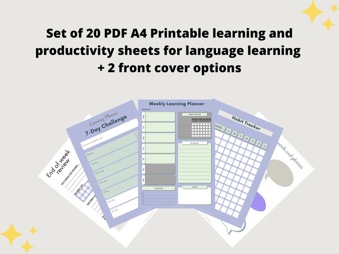 Blue | Instant Download PDF Language Learning Planner | Monthly, Weekly ...