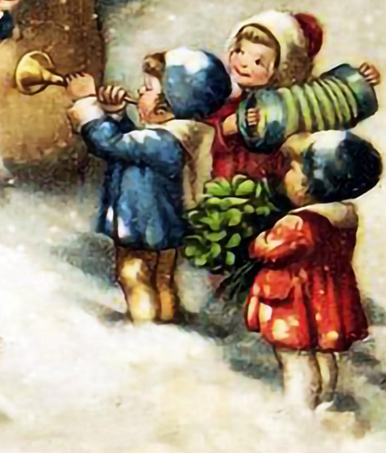 Vintage Christmas Carolers Print | Retro Holiday Wall Art Reproduction ...