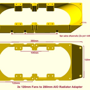 280mm Radiator +3x 120mm Fans to 3x 120mm Fan Slots Mounting Bracket ...