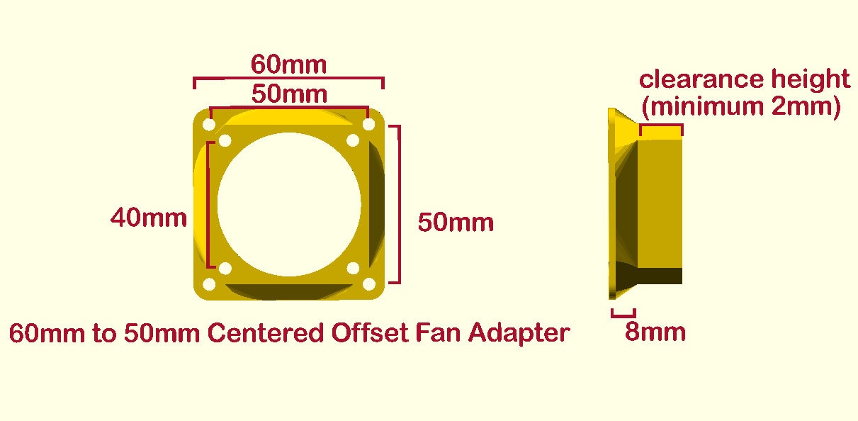 60mm to 50mm CENTERED OFFSET Fan Adapter Converter Change PC Case Mod ...