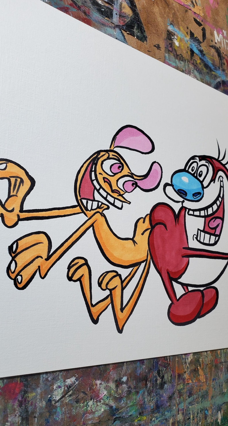 Ren and Stumpy Art Drawing, 90's Cartoon Fan Art, Ren & Stumpy Study on Canvas Paper in Color ...