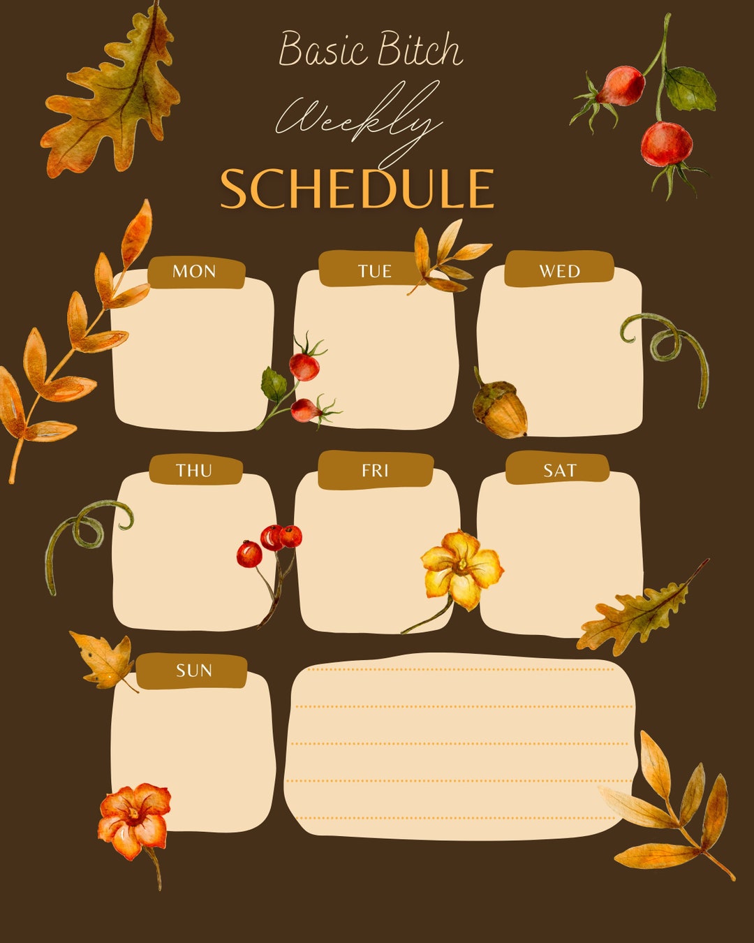 Basic Bitch Weekly Schedule - Etsy