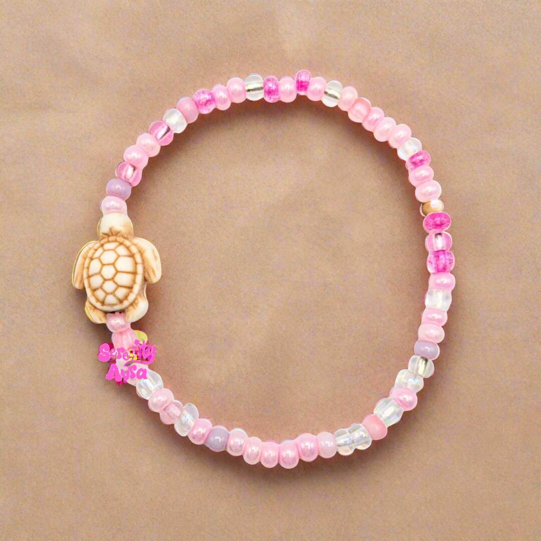 Pink Sea Turtle Shell Bracelet, Seed Bead Bracelet - Etsy