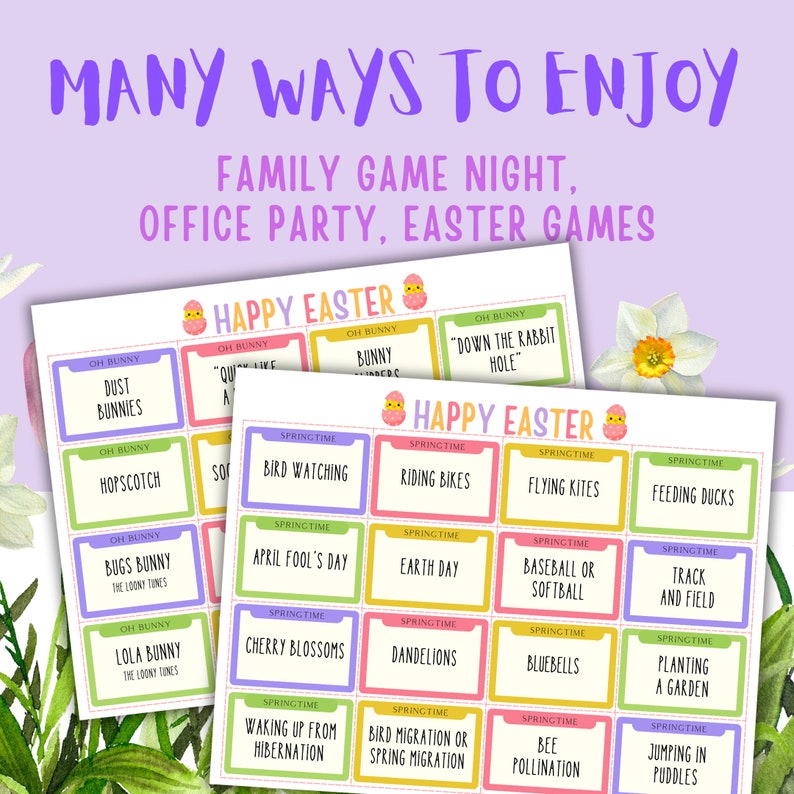 64 Easter Charades and Pictionary Cards, Easter Party Games and ...