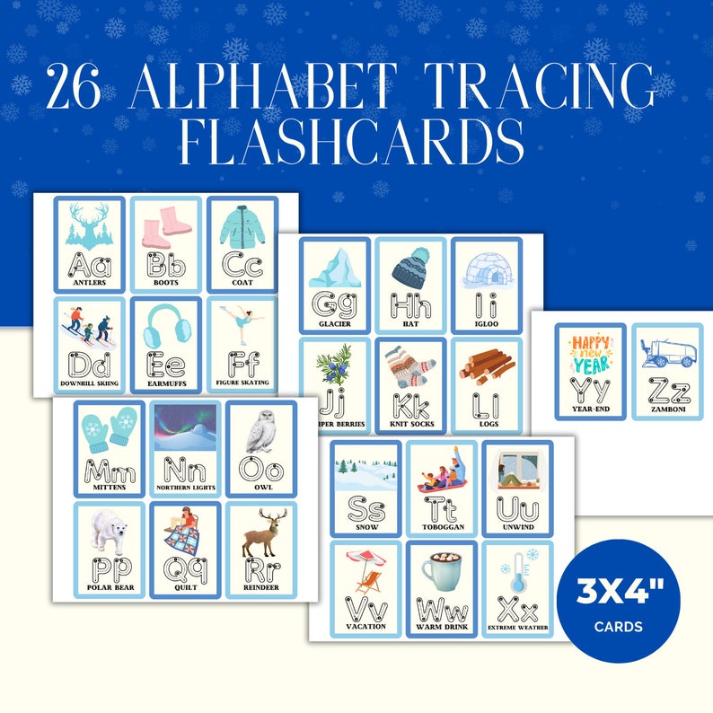 WINTER Alphabet Tracing Flashcards Practice Tracing Uppercase - Etsy