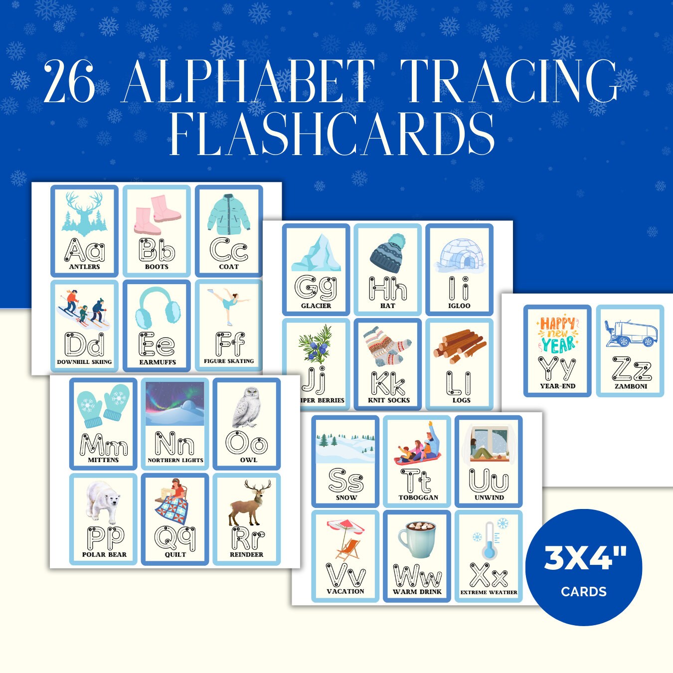 WINTER Alphabet Tracing Flashcards Practice Tracing Uppercase - Etsy