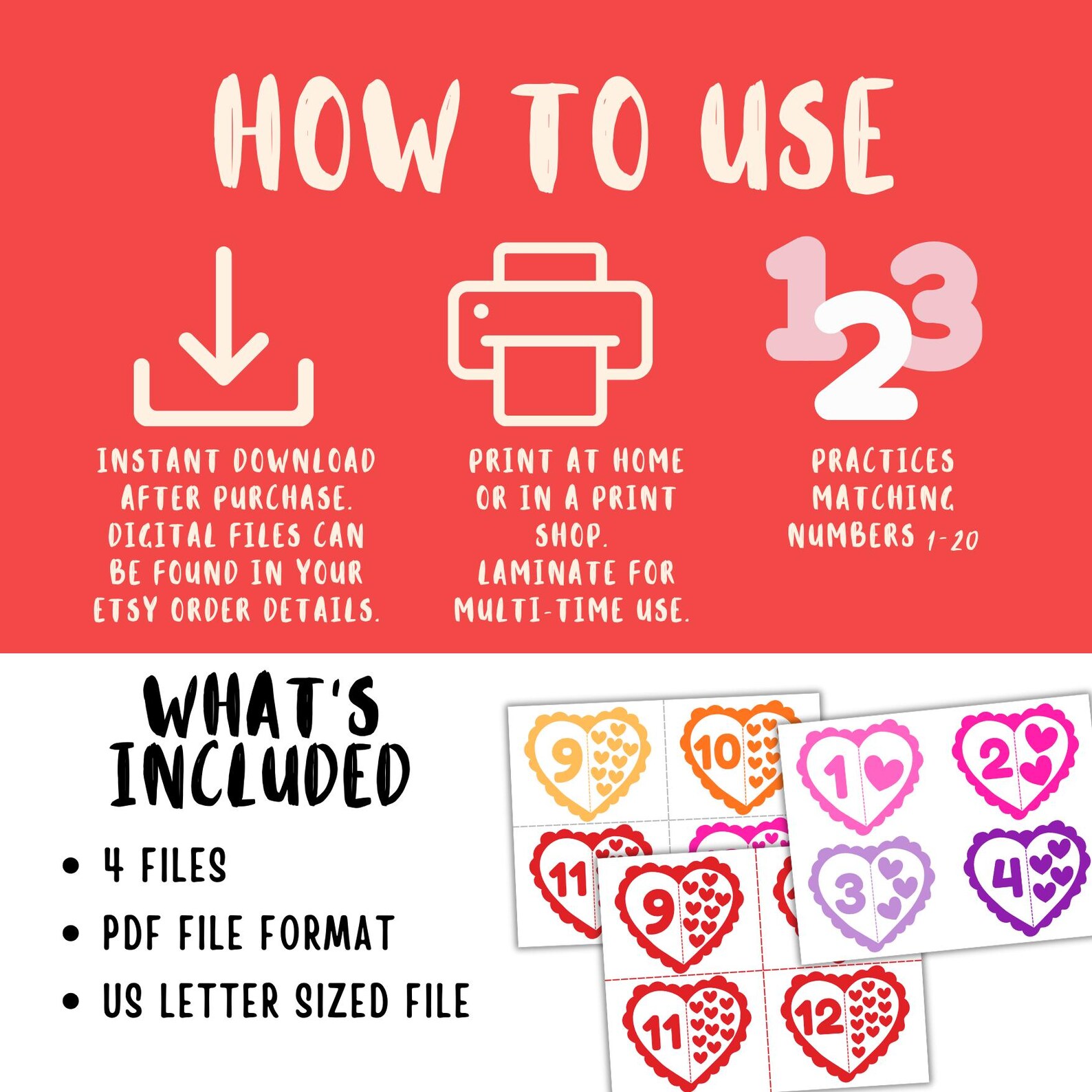Heart Number Matching Puzzles (PDF Download) - Early Math, Preschool ...