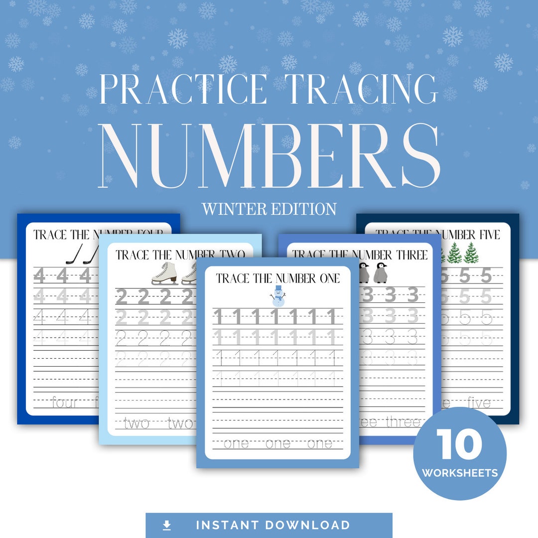 10 WINTER Printable TRACING NUMBERS 1-10 Worksheets, Preschool Activity ...