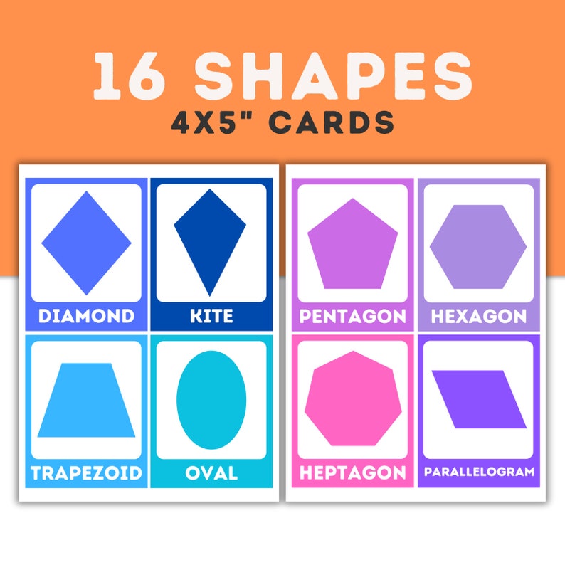 16 Shape Flashcards, 2D Geometric Shapes, Preschool, Homeschool ...