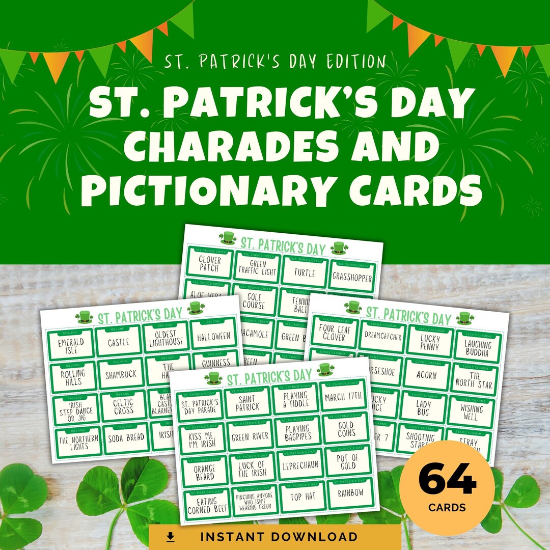 64 St. Patrick's Day Charades and Pictionary Cards, St. Patrick's Day ...