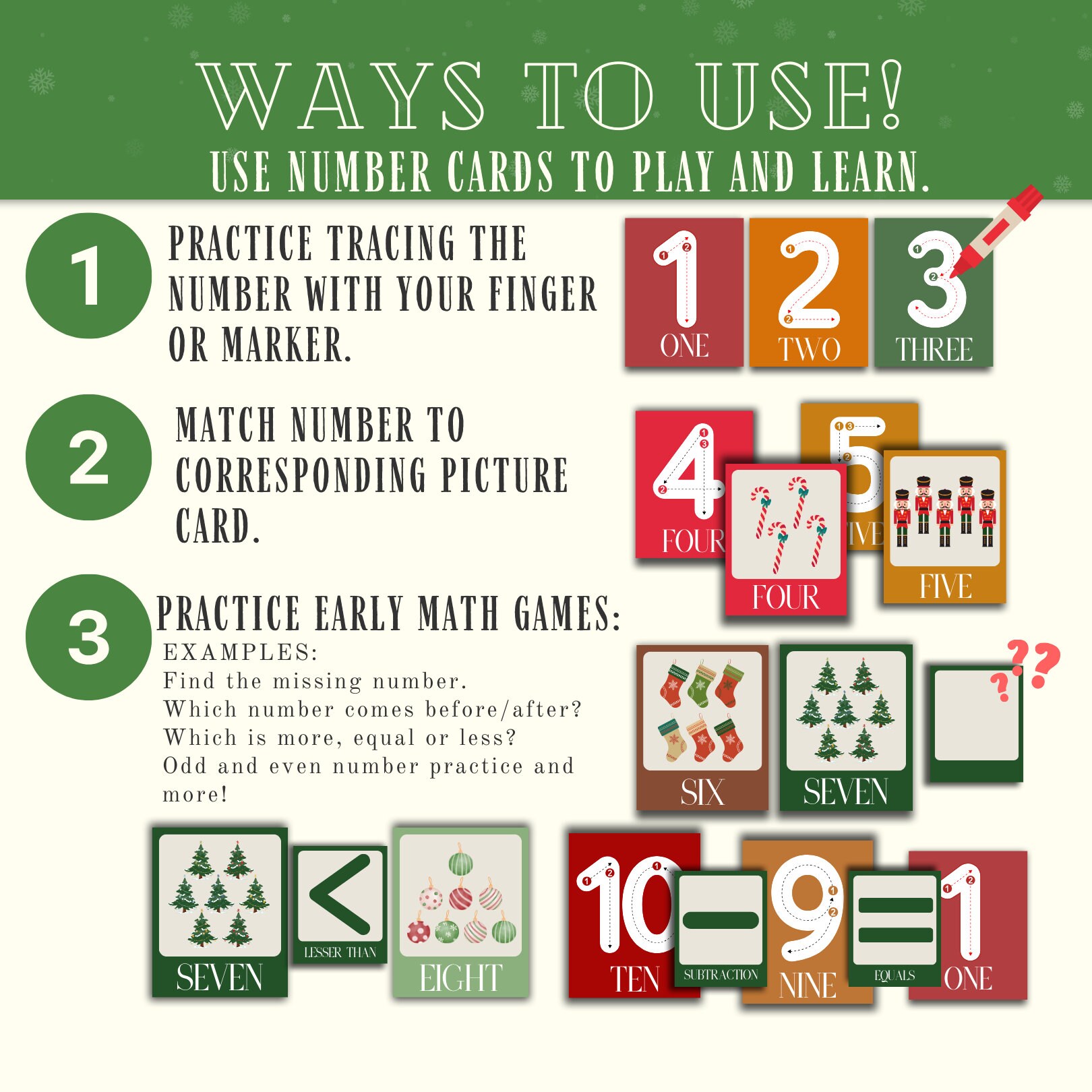 CHRISTMAS Number Flashcards 1-10, Kindergarten, Preschool, Toddler ...