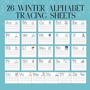 WINTER Alphabet Tracing Sheets and 5x7 Flashcards, Practice Handwriting ...