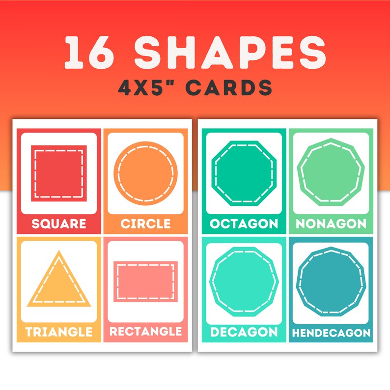 16 Trace the Shape Flashcards, 2D Geometric Shapes, Preschool, Toddler ...