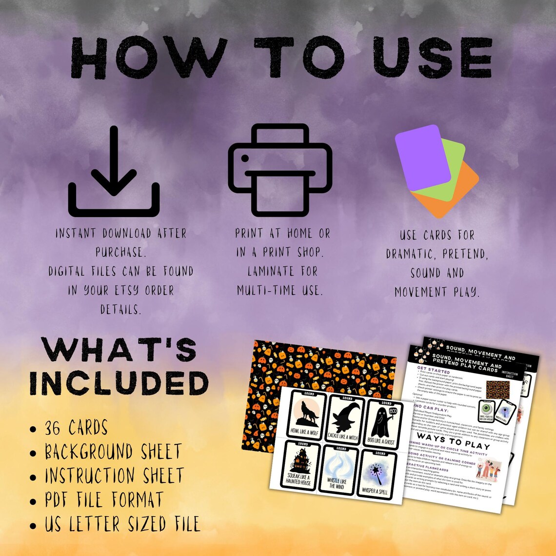 36 Halloween Movement, Sound and Pretend Play Cards, Kindergarten ...