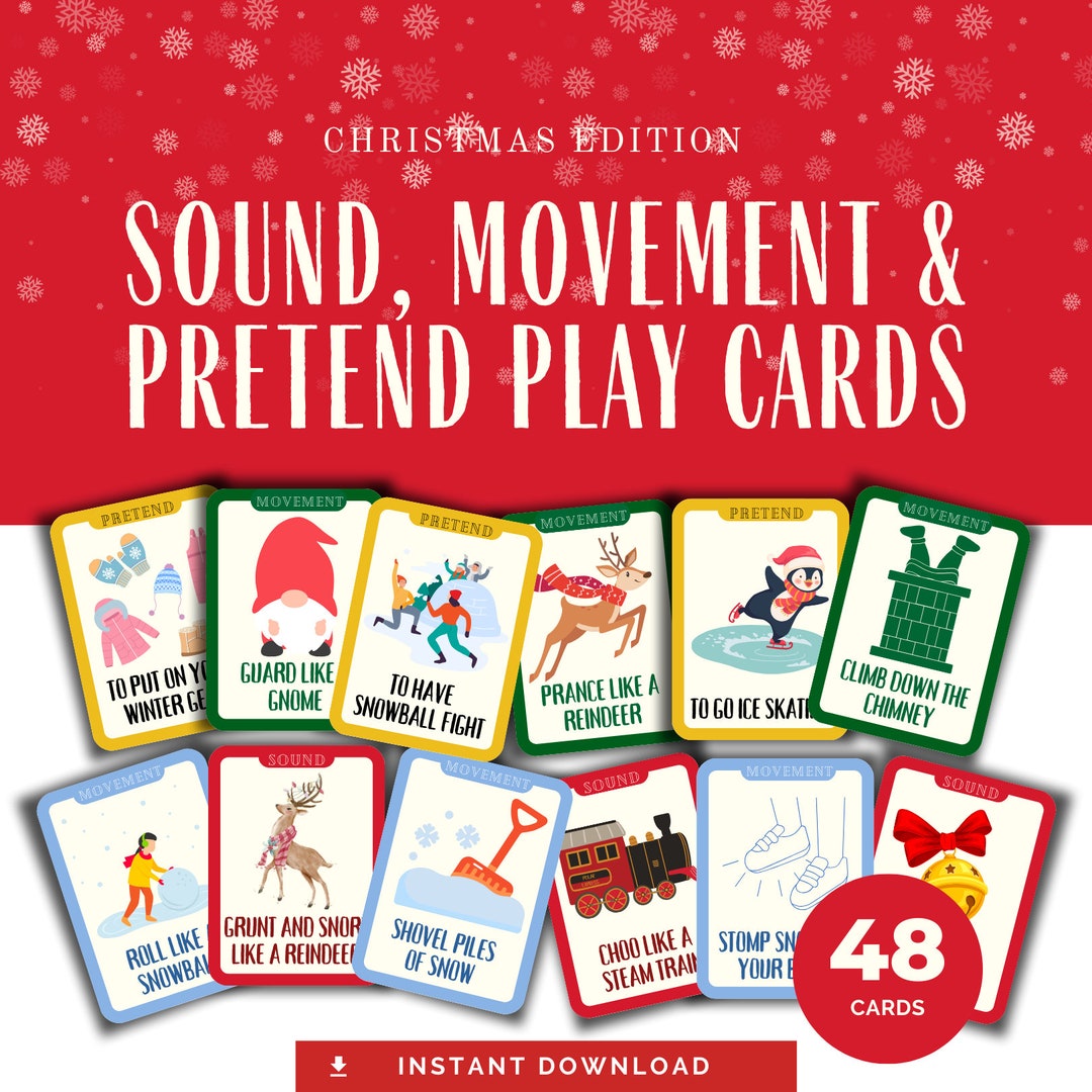 48 Christmas Movement, Sound and Pretend Play Cards, Kindergarten ...