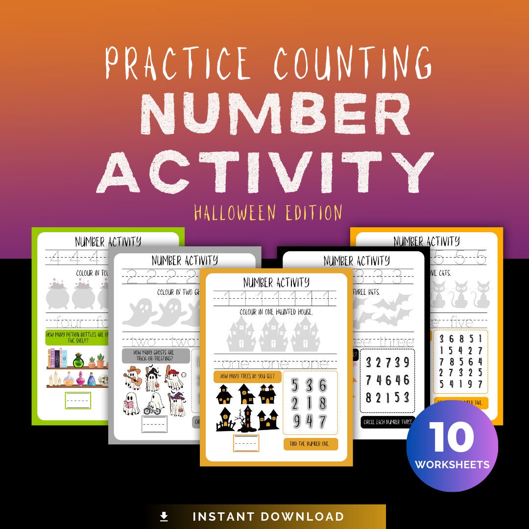 10 HALLOWEEN Printable Number Activity Worksheets Counting - Etsy