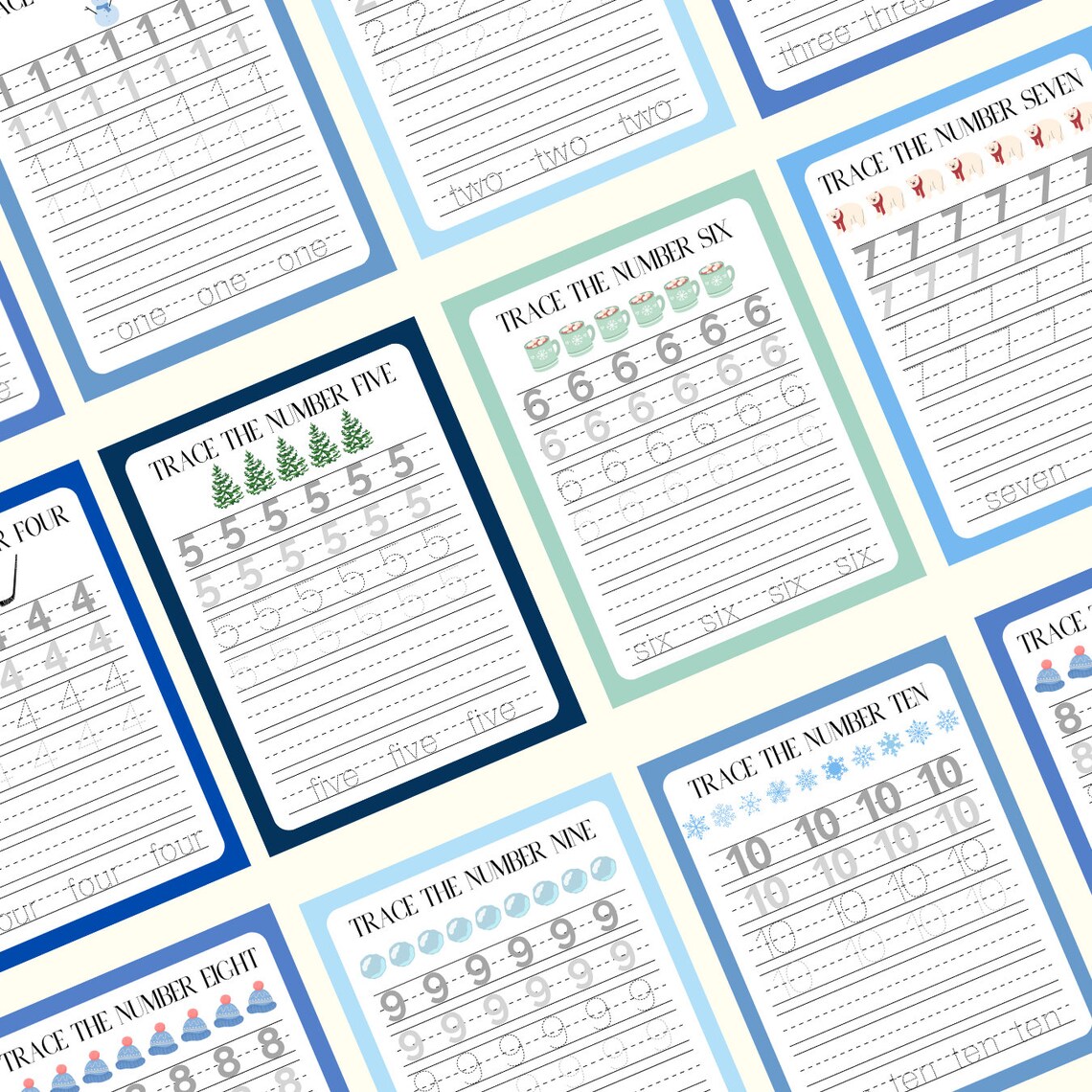 10 WINTER Printable TRACING NUMBERS 1-10 Worksheets, Preschool Activity ...