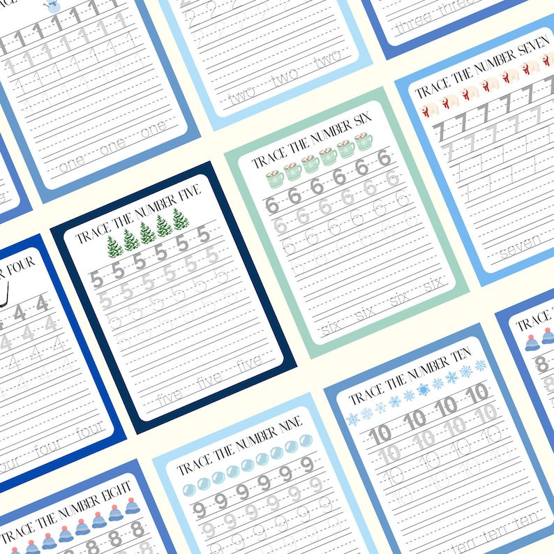 10 WINTER Printable TRACING NUMBERS 1-10 Worksheets, Preschool Activity ...