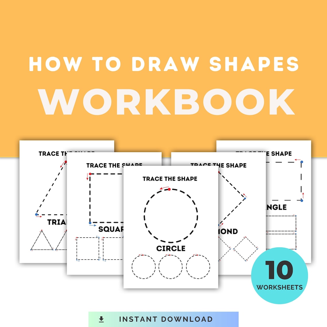 10 Printable Trace the Shape Worksheets Preschool Learning - Etsy Canada
