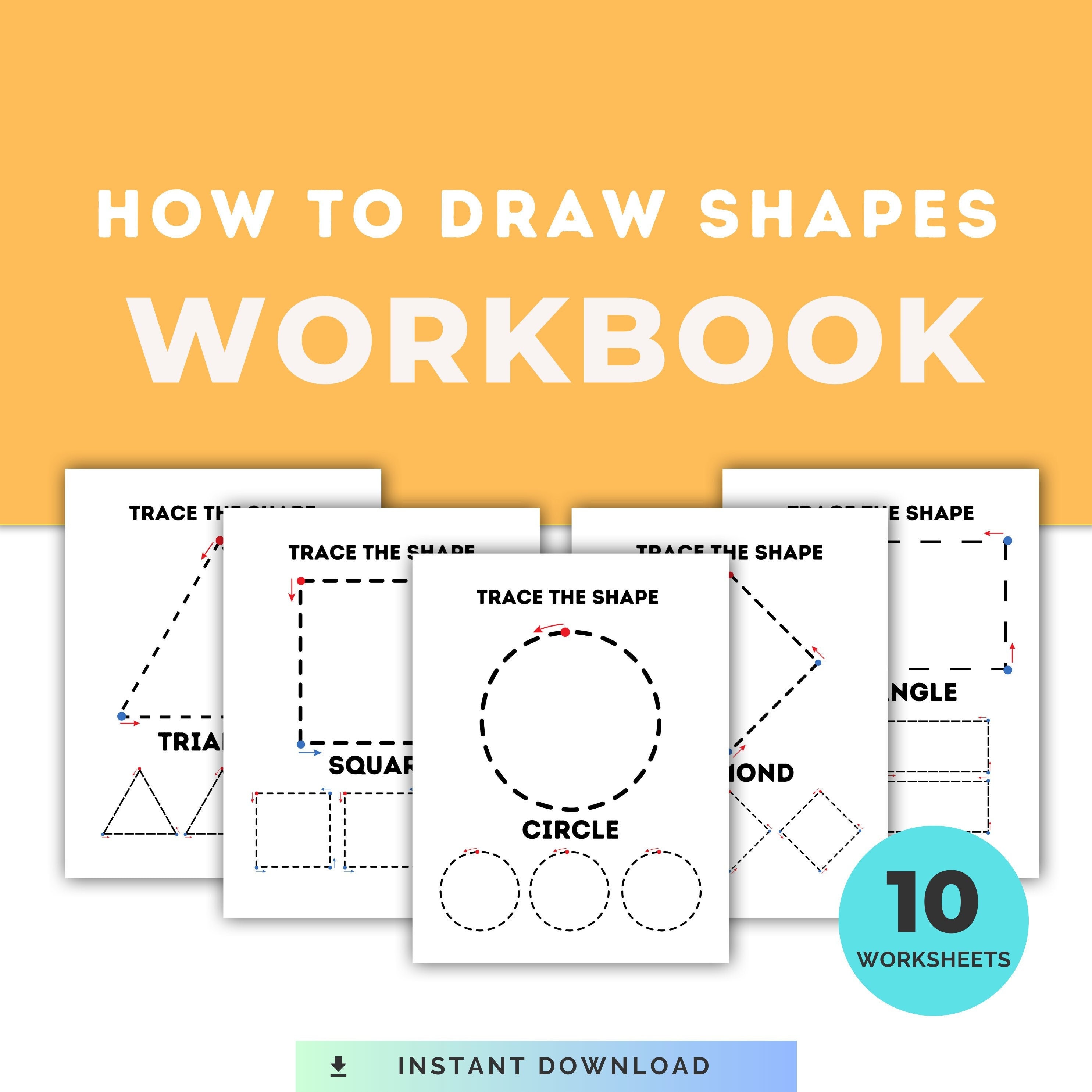 10 Printable Trace the Shape Worksheets, Preschool, Learning Shapes ...