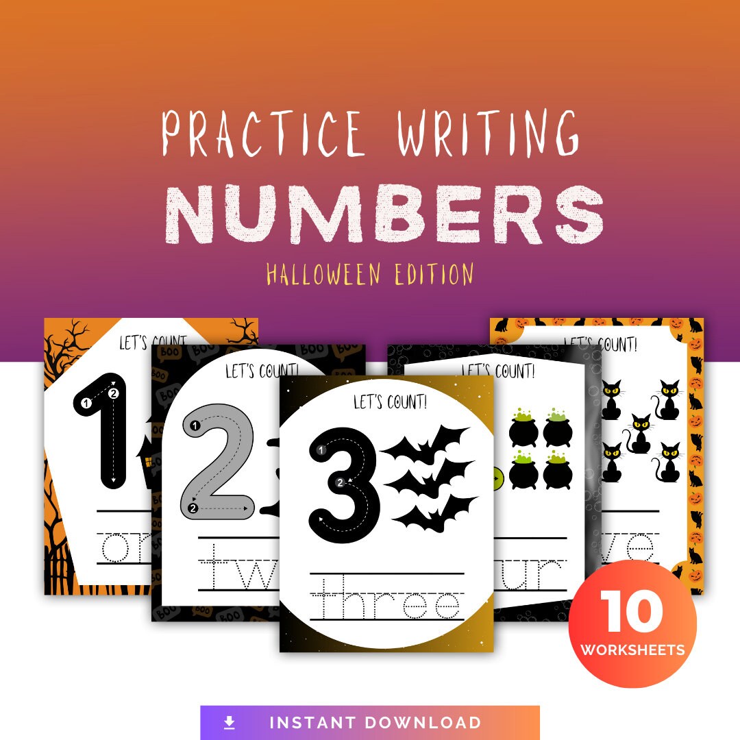 10 HALLOWEEN Practice Writing Numbers Worksheets, Preschool Activity ...