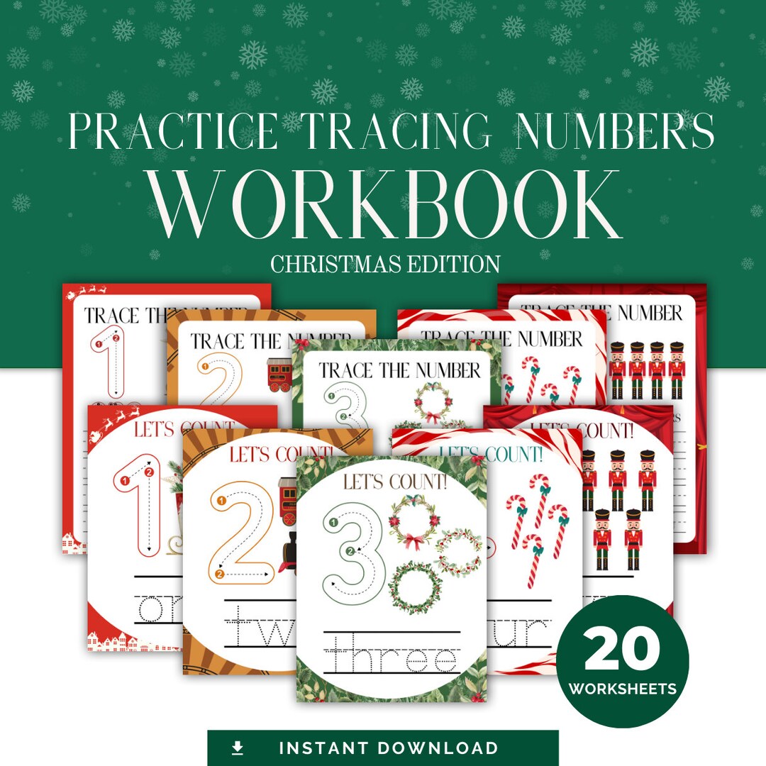 Christmas Printable Practice TRACING NUMBERS Workbook, Counting Numbers ...