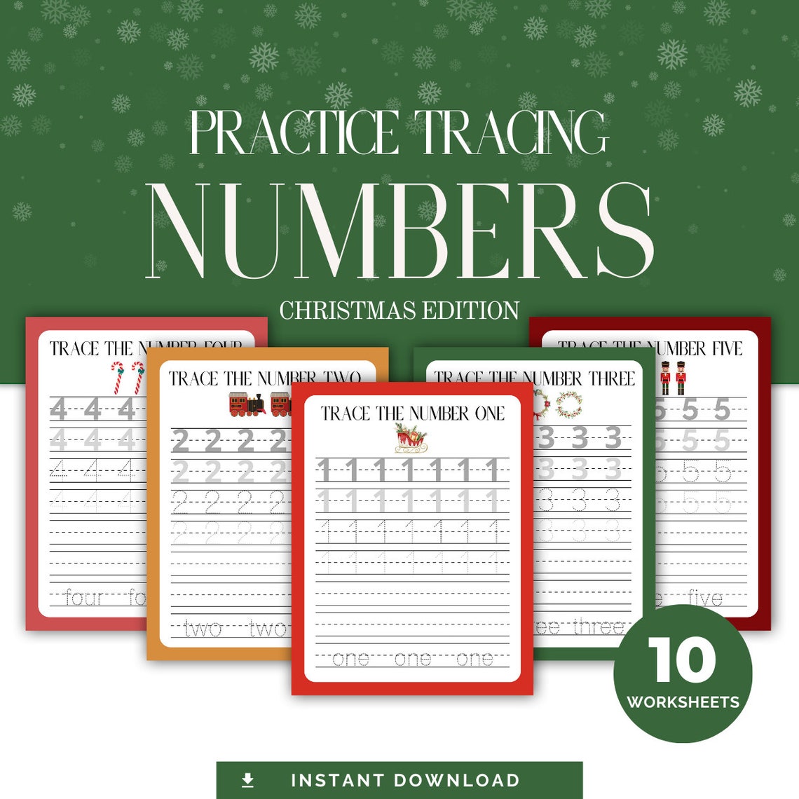 10 Christmas Printable TRACING NUMBERS 1-10 Worksheets, Preschool ...