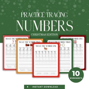 10 Christmas Printable TRACING NUMBERS 1-10 Worksheets, Preschool ...