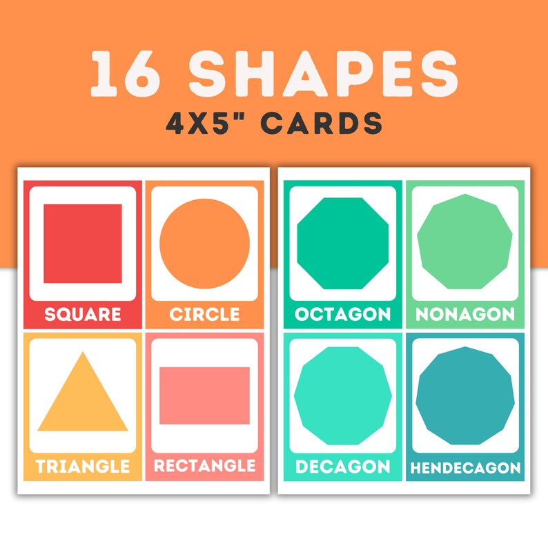 16 Shape Flashcards, 2D Geometric Shapes, Preschool, Homeschool ...