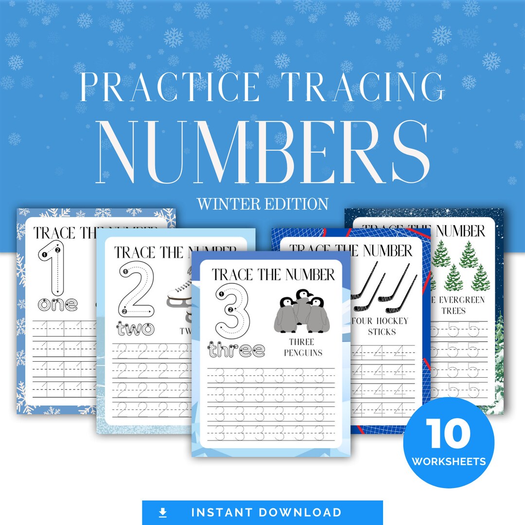 10 Hojas de Trabajo Imprimibles para Trazar Números (Invierno ...