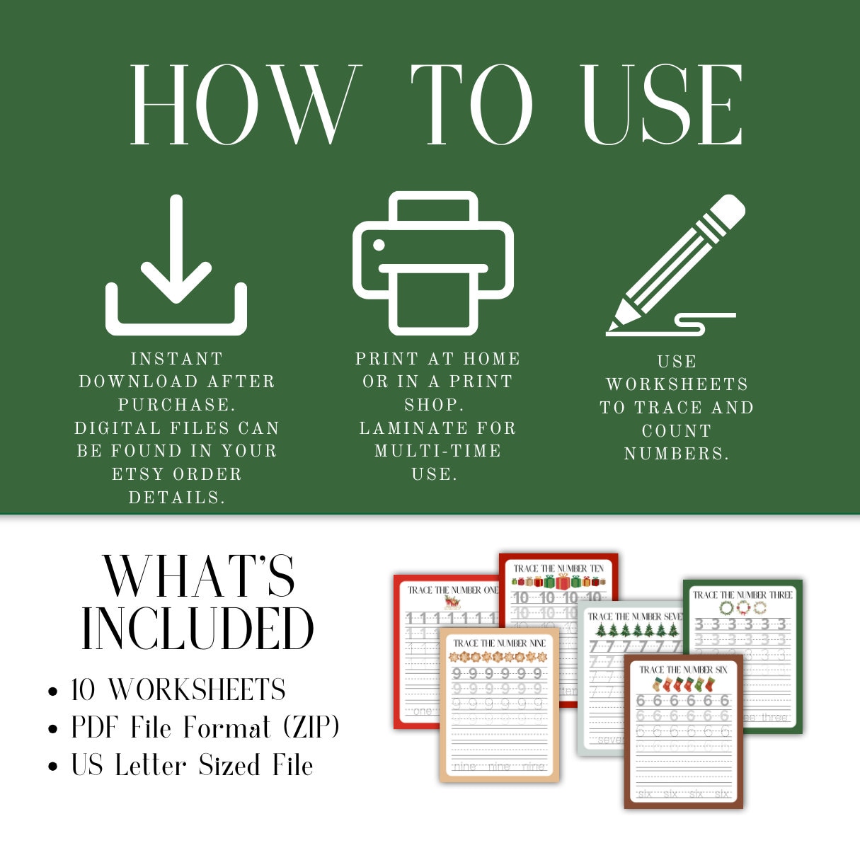 10 Christmas Printable TRACING NUMBERS 1-10 Worksheets, Preschool ...