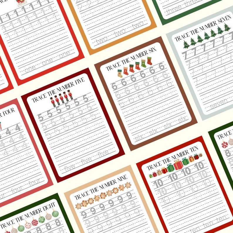 10 Christmas Printable TRACING NUMBERS 1-10 Worksheets, Preschool ...