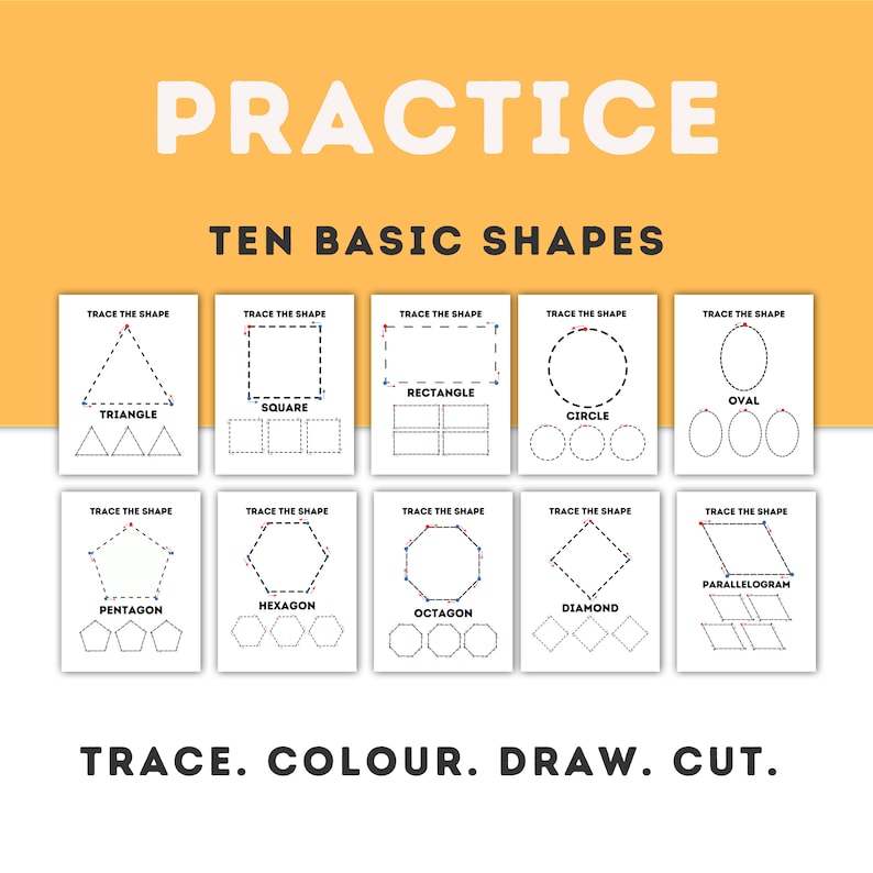 10 Printable Trace the Shape Worksheets, Preschool, Learning Shapes ...