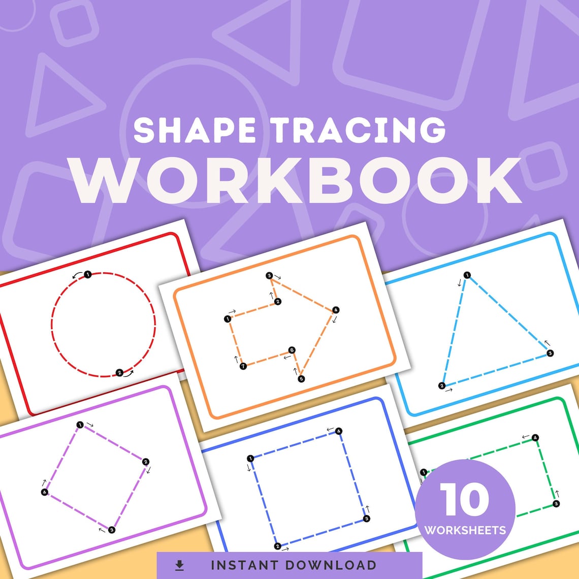 10 Printable Shape Tracing Worksheets, Preschool, Learning Shapes, Kids ...