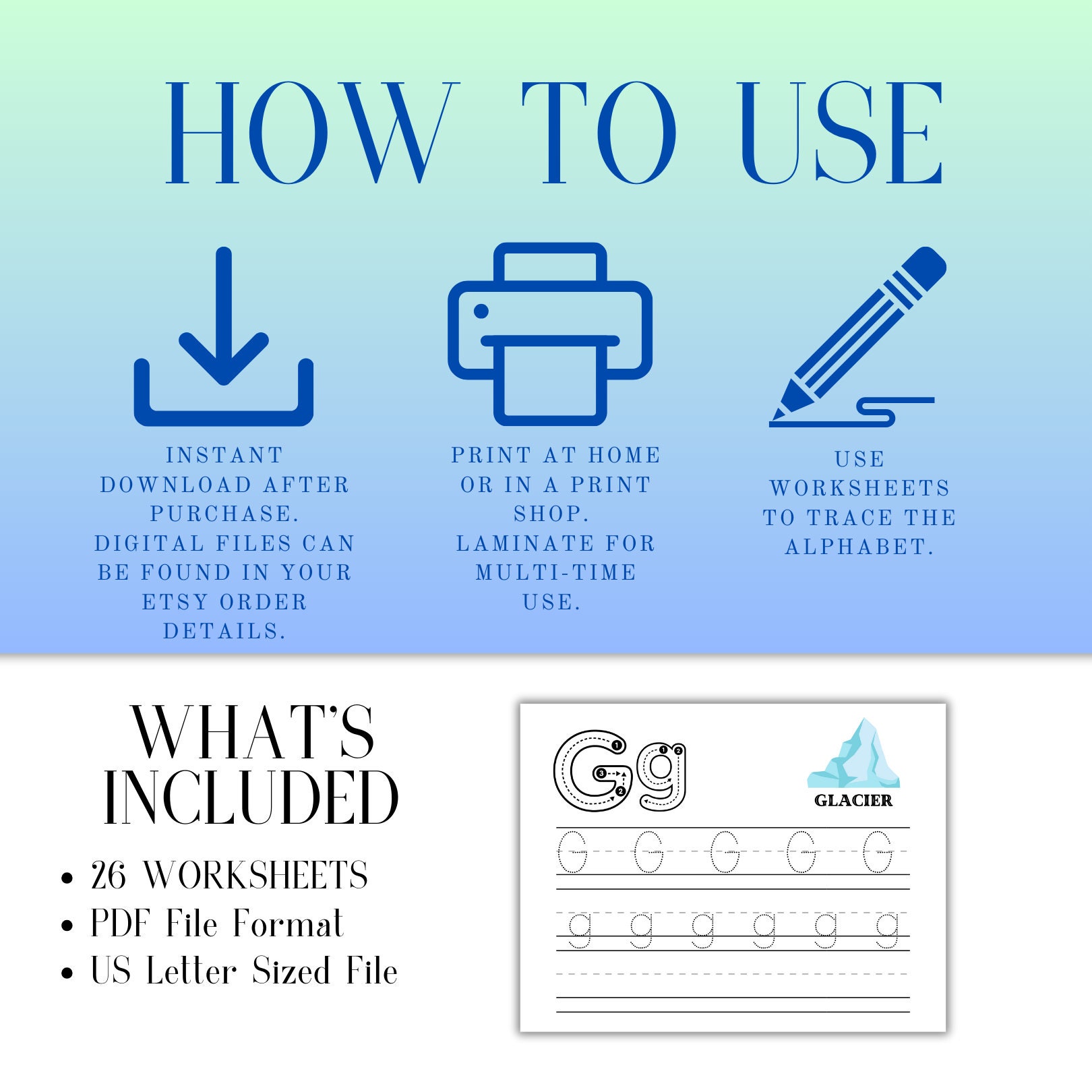 WINTER ALPHABET TRACING Practice Sheets, Uppercase and Lowercase ...