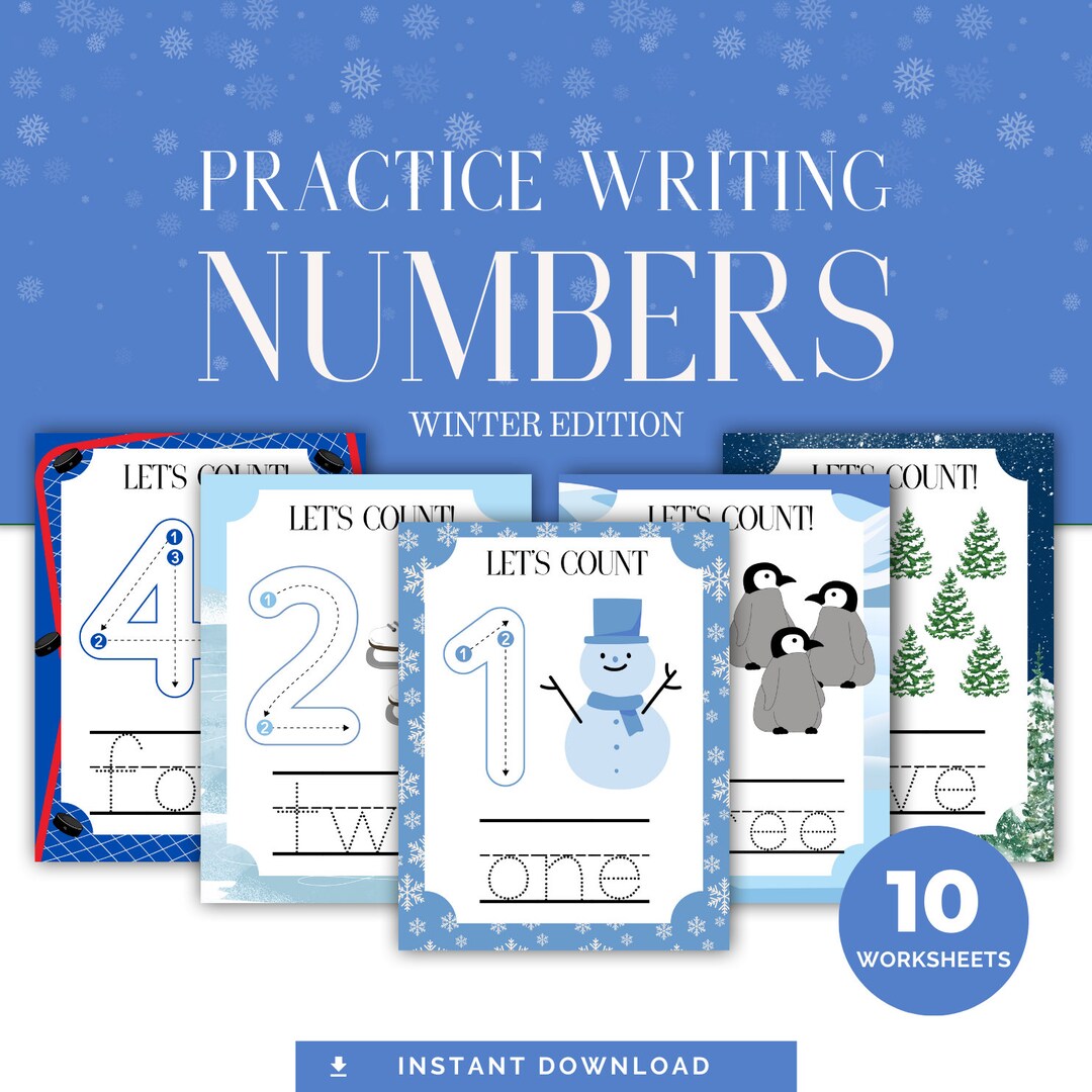 WINTER Printable Practice TRACING NUMBERS Workbook, Counting Numbers ...