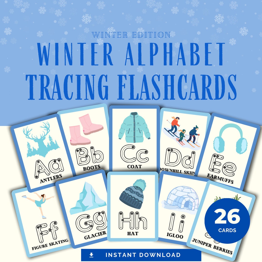 WINTER Alphabet Tracing Flashcards, Practice Tracing Uppercase and ...