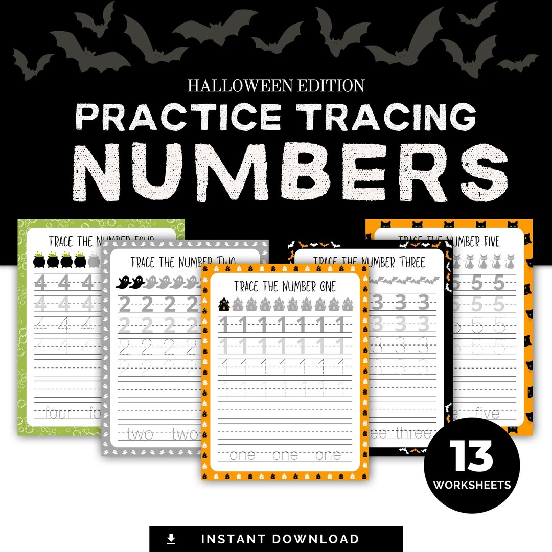 13 HALLOWEEN Printable TRACING NUMBERS 1-10 Worksheets, Preschool ...